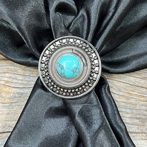 Antique Silver Turquoise Dot Western Wild Rag Slide #WRSW232