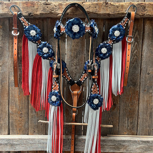 Classic Red, White and Blue Browband/One Ear Tack Set #BBBC638