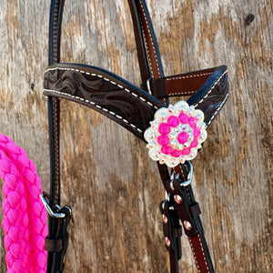 Black V-Brow Neon Pink Loping Hackamore #LHK101