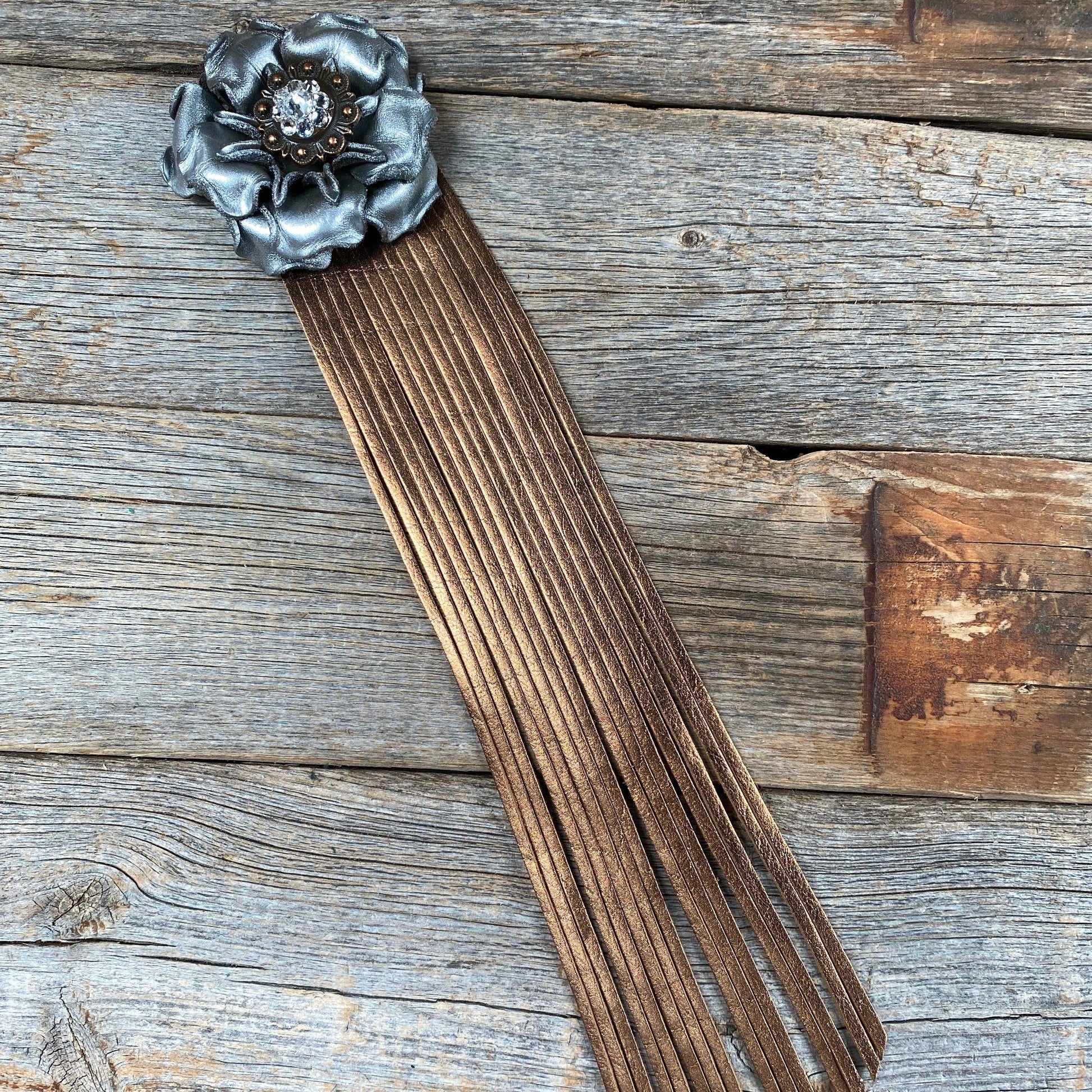 Leather Silver Gardenia with Copper Fringe – RODEO DRIVE