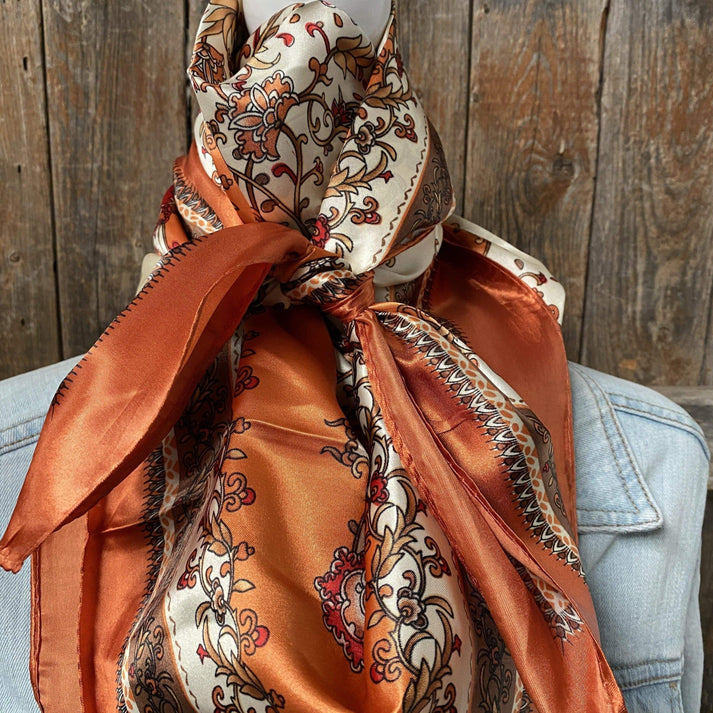 35X35" Burnt Orange & Tan Wild Rag / Scarf WR2179 – RODEO DRIVE